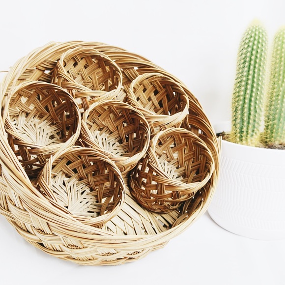 Kitchen | Wicker Cup Holders And Caddy Set Handmade | Poshmark